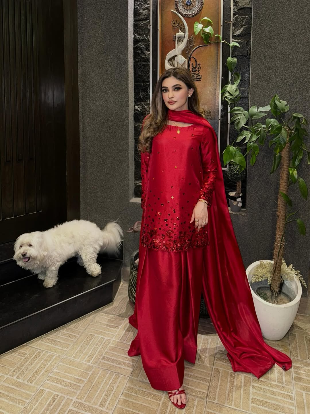 Ruby Red Pure Tussle Silk 3-Piece Ladies Suit – Farshi Shalwar ...